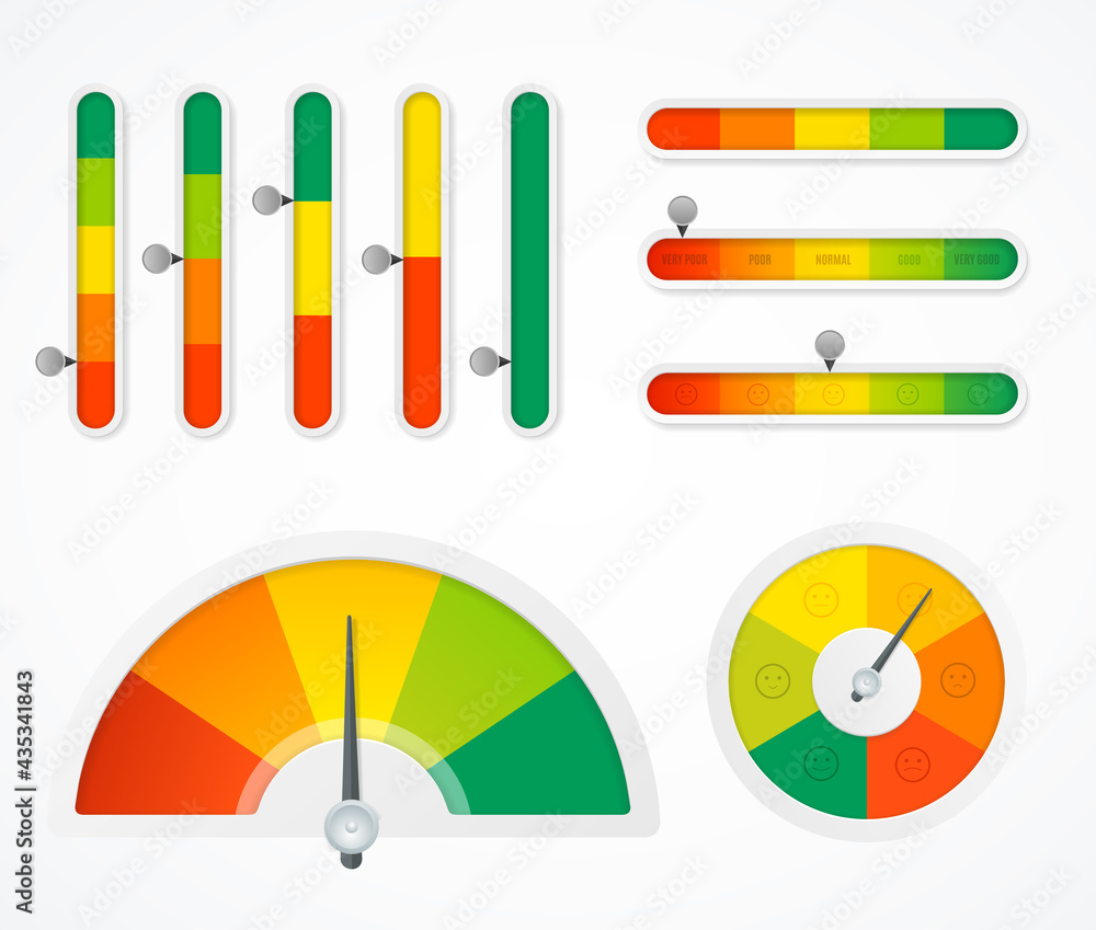 Realistic Detailed 3d Level Indicator Set. Vector Stock Vector | Adobe ...