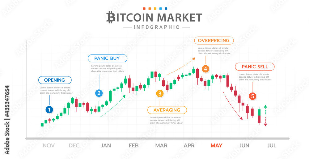 Infographic template for business. Bitcoin Timeline diagram with market ...
