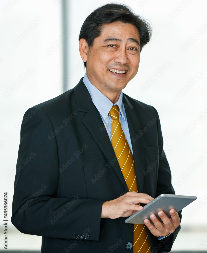 Portrait 50s Asian male executive visionary business male owner wearing ...