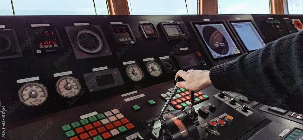 Control panel in ship with instruments equipment. Stock Photo | Adobe Stock