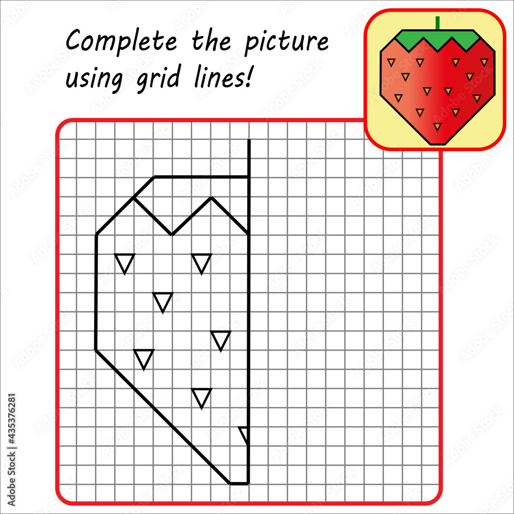 Educational game for kids. Simple exercise Strawberry. Drawing using ...