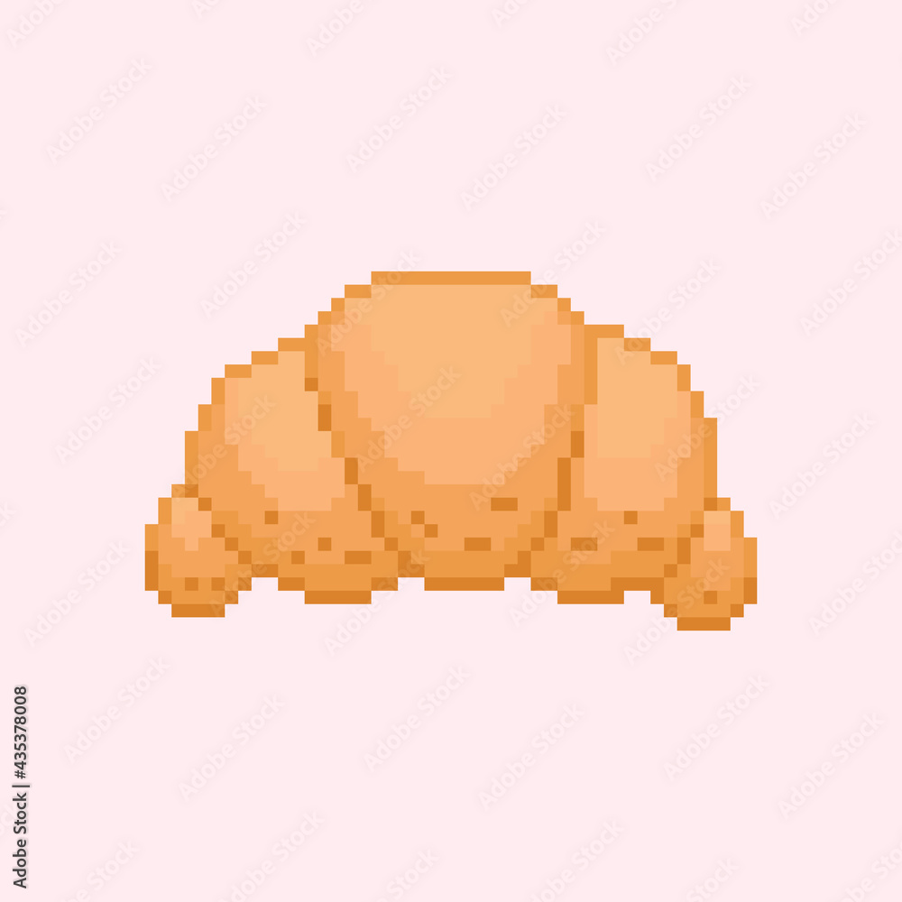 Pixel art croissant illustration. Vintage croissant bun in retro 8 bit ...