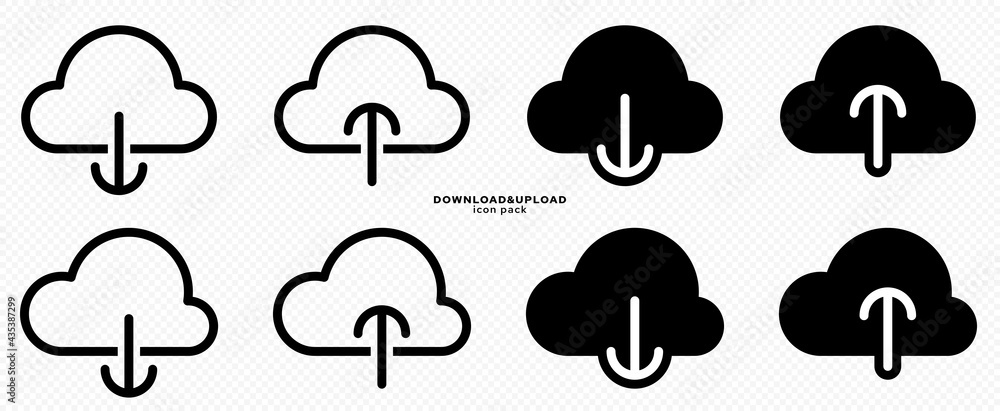Data loading flat icons set. Downloading and uploading web files. Cloud ...