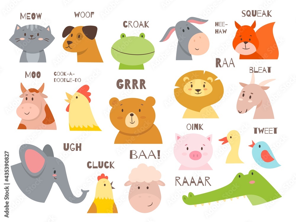 Animals talking. Farm and wild fauna characters talks sound, cartoon ...