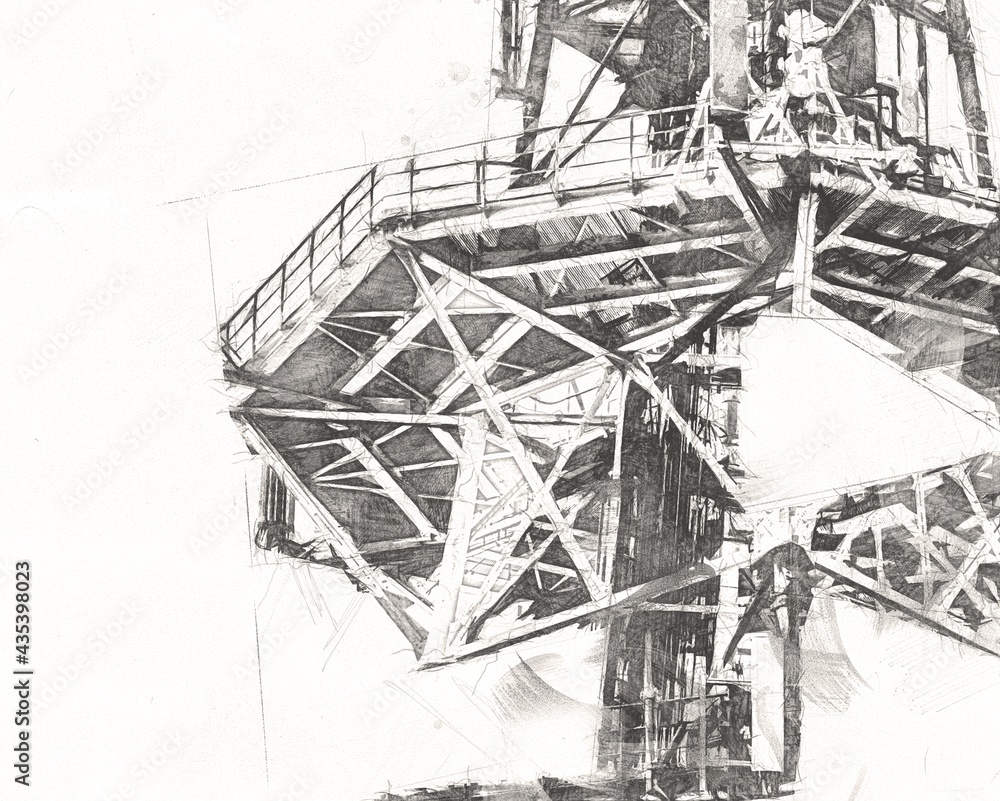 Military radar air surveillance on navy ship, art illustration drawing ...