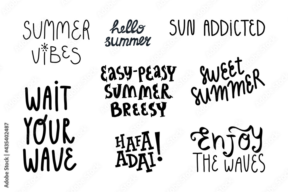 Cute summer lettering set. Funny quotes, slogans like Easy-peasy summer ...