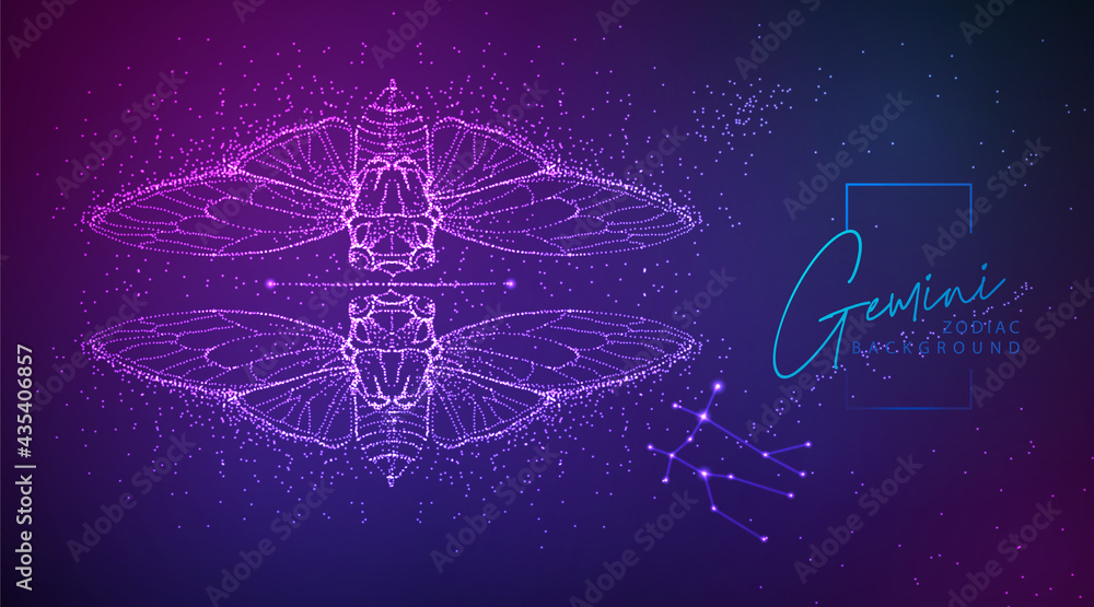 Neon modern fluid background with astrology Gemini zodiac sign. Vector ...