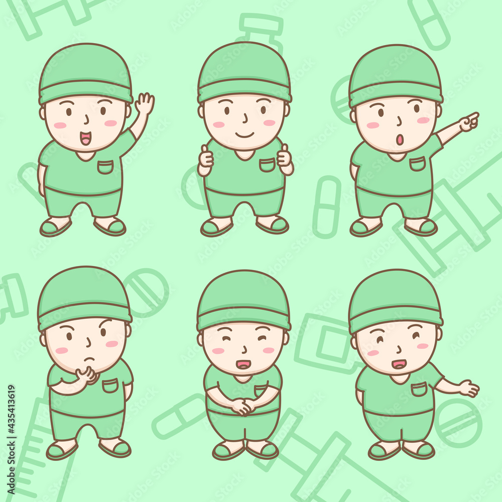 Design element vector of cute doctor cartoon character in surgical ...