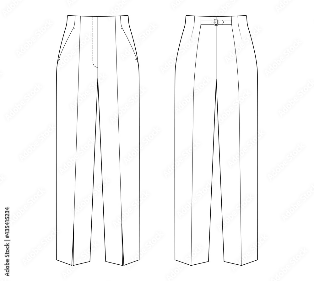 Fashion technical drawing of high waist pants. Fashion flat sketch ...