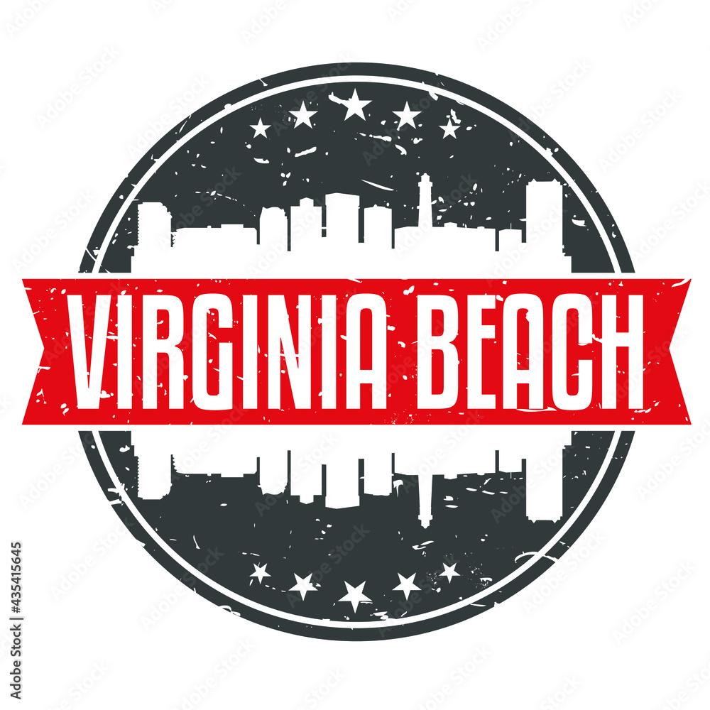 Virginia Beach, VA, USA Round Travel Stamp. Icon Skyline City Design ...