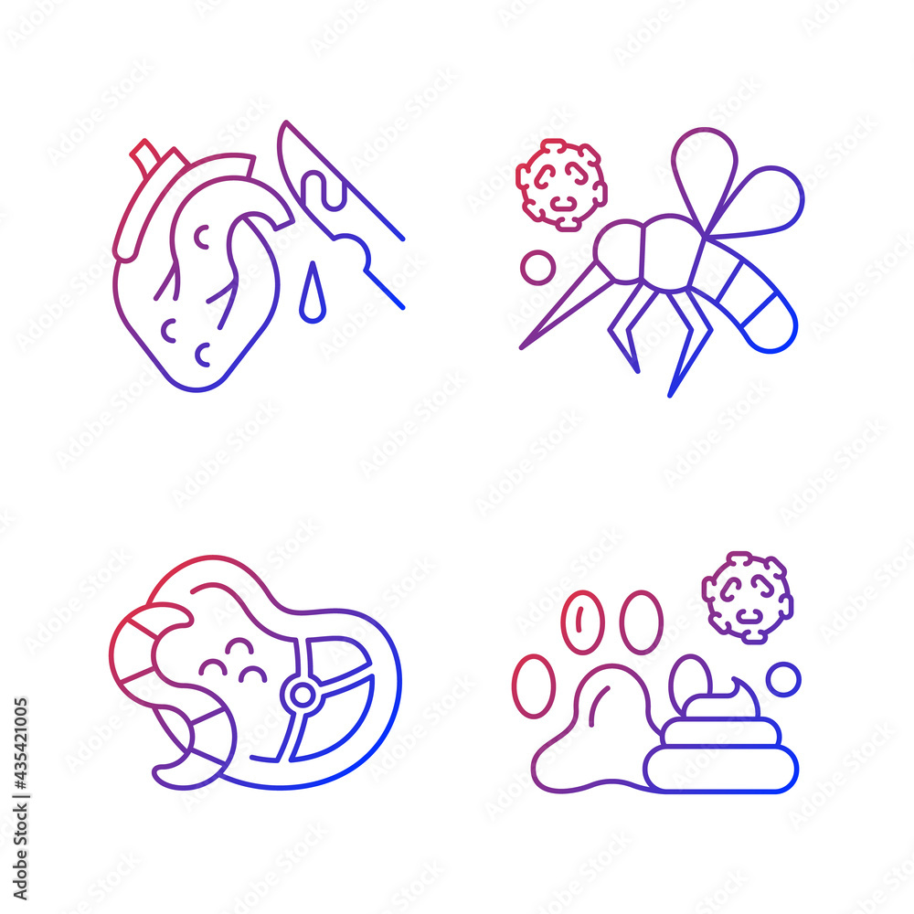 Biological waste gradient linear vector icons set. Animal waste ...
