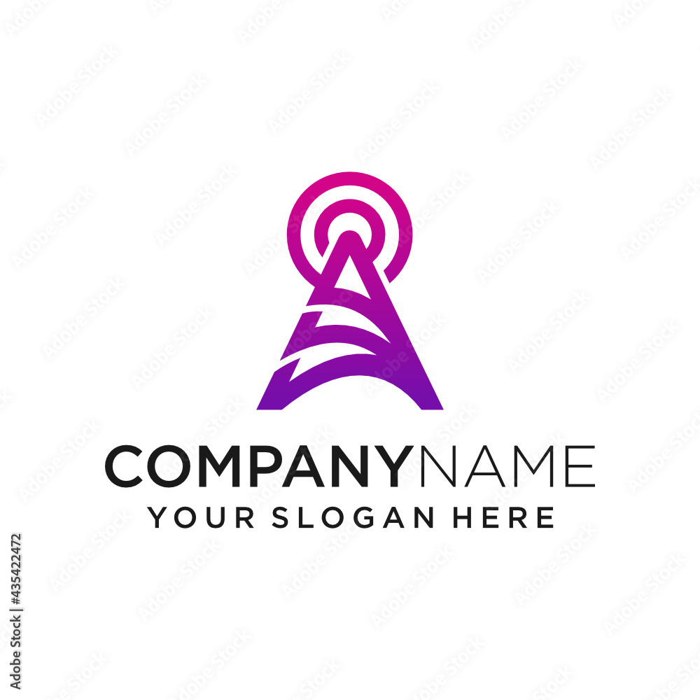 letter A signal tower logo design Stock Vector | Adobe Stock