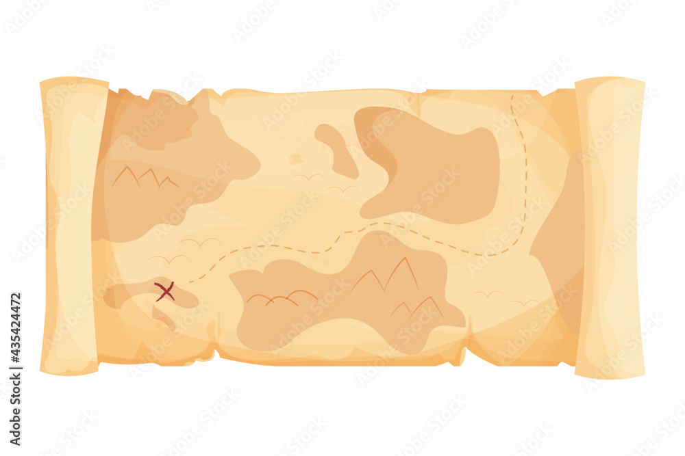 Old treasure map for pirate adventures in cartoon style isolated on ...