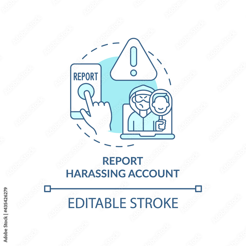 Reporting harassing account concept icon. Cyberbullying prevention idea ...