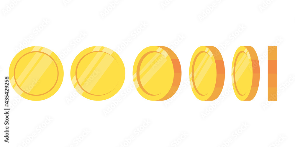Gold coins on white background. Set of rotation icons at different ...