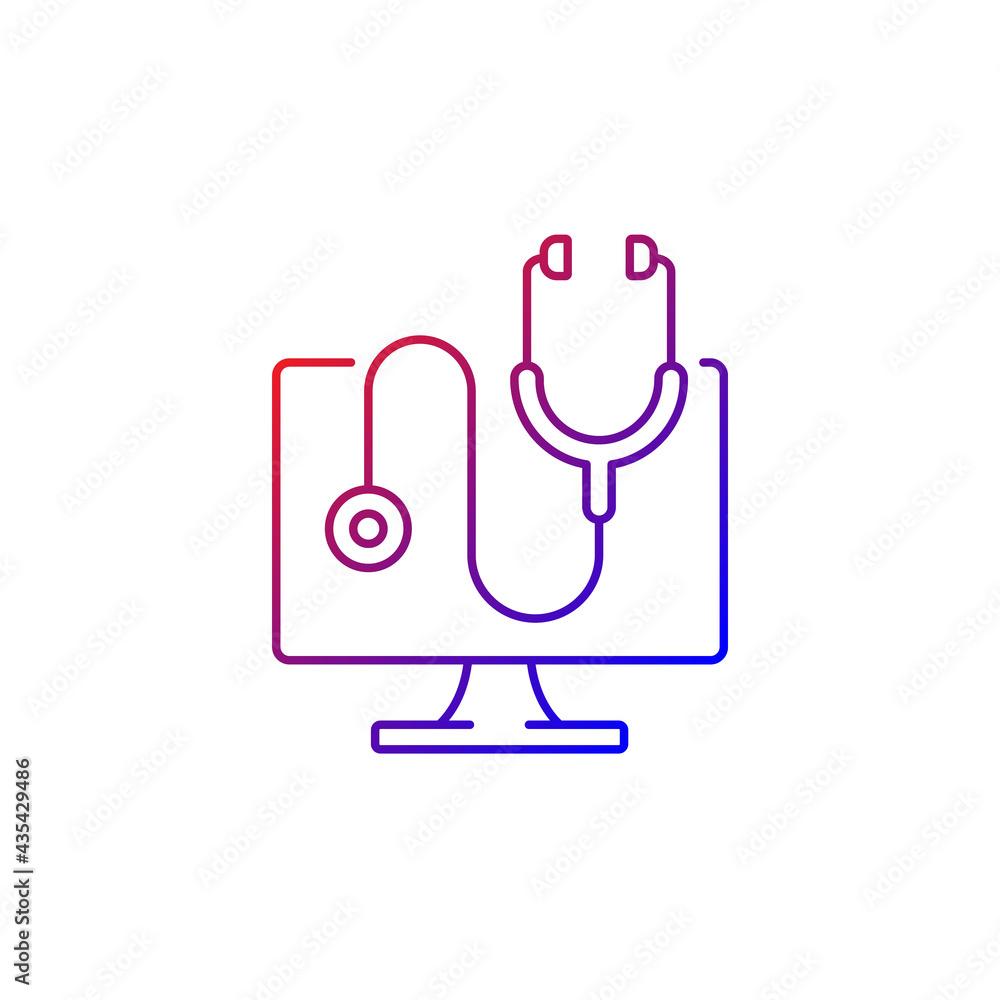 Computer diagnostics gradient linear vector icon. Laptop problems scan ...