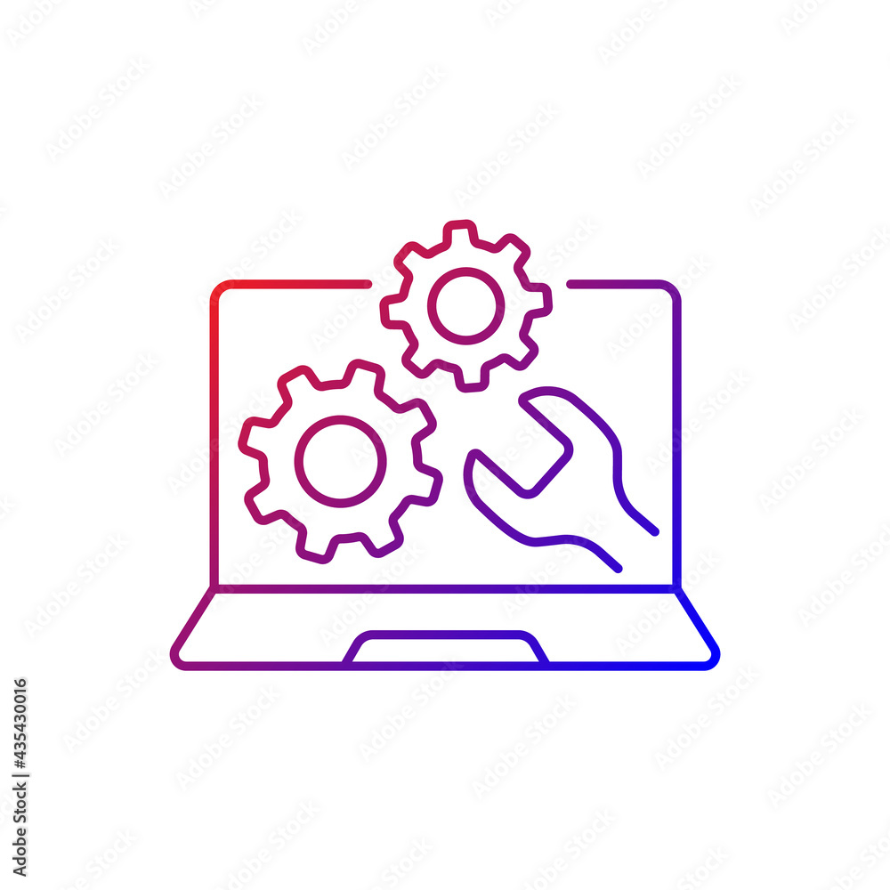 Computer repair service gradient linear vector icon. Installing ...