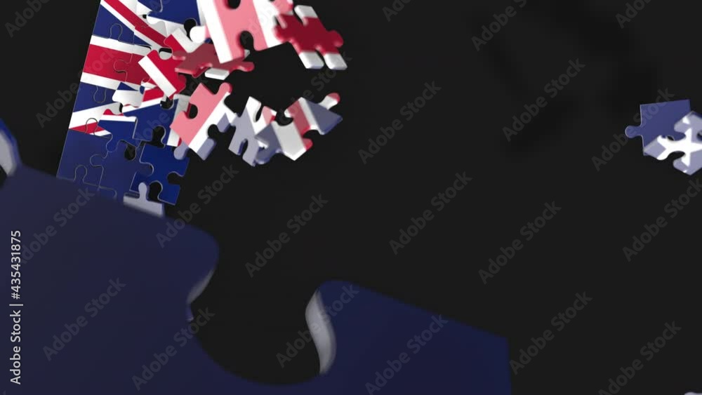 Animation of jigsaw puzzle assemble. Problem solving and completing ...