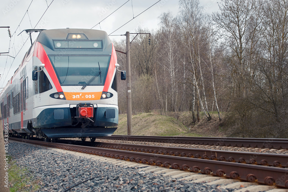 Minsk, Belarus. Apr 2021. Passenger electric train - Stadler Flirt - in ...