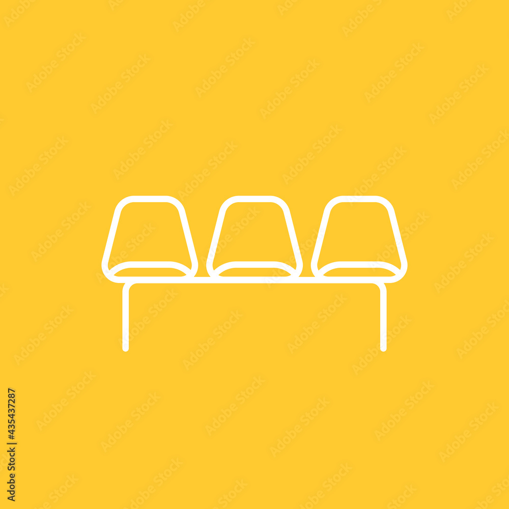 Waiting room icon. White outline on yellow background. Three empty ...