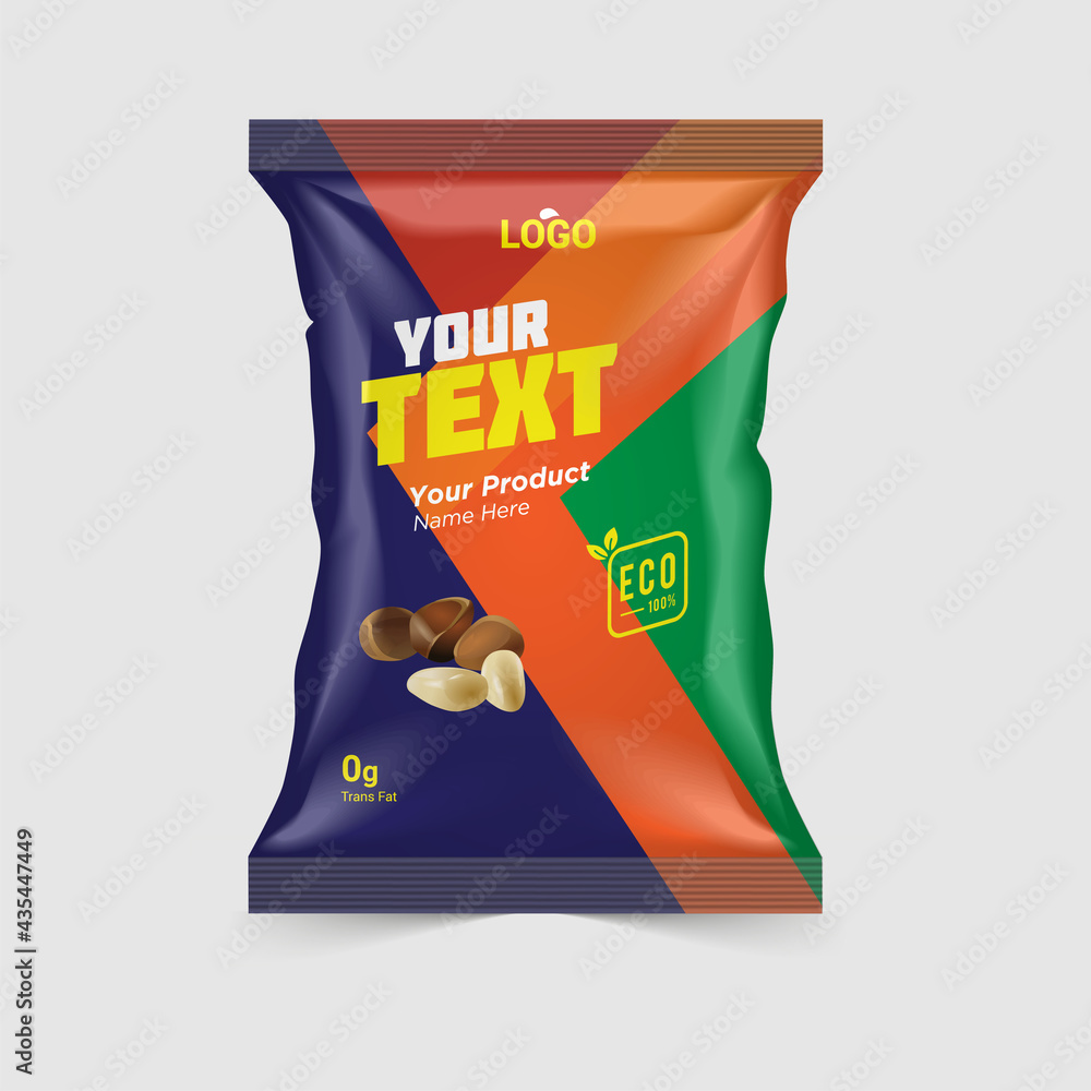 Realistic packaging design with vector chips and dry foods packaging ...