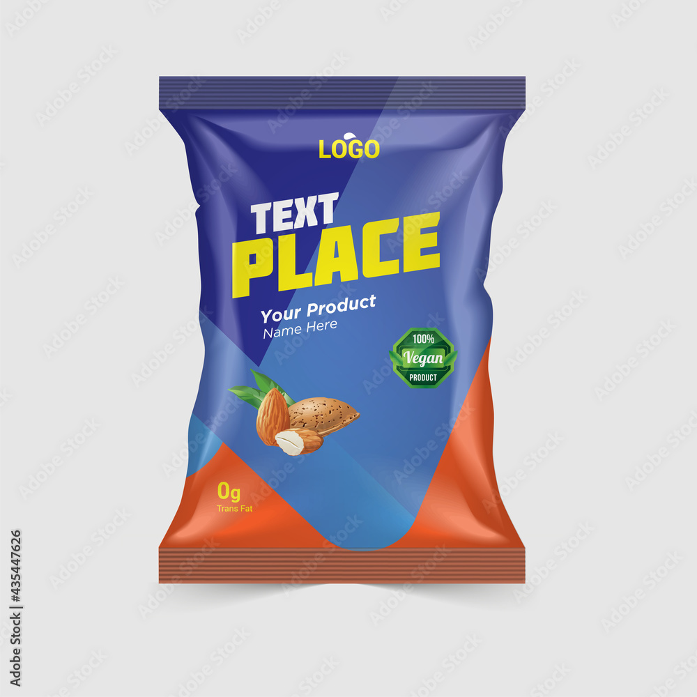 Realistic packaging design with vector chips and dry foods packaging ...