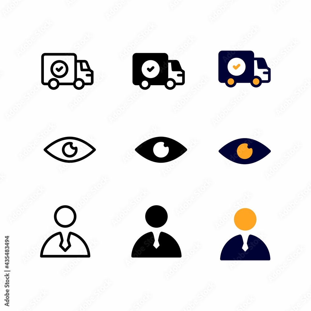 delivery success icon set with three style for presentation, poster ...