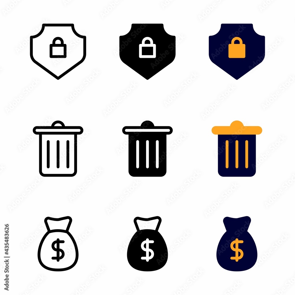 protected icon set with three style for presentation, poster, banner ...