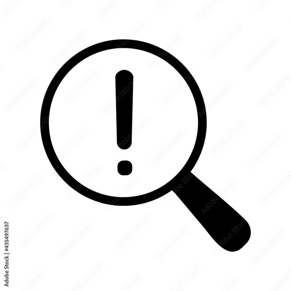 Icon magnifying glass with the image of an exclamation mark. Vector ...