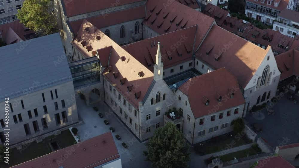 Aerial: Descending Towards A German Monastery Nestled In An Old ...