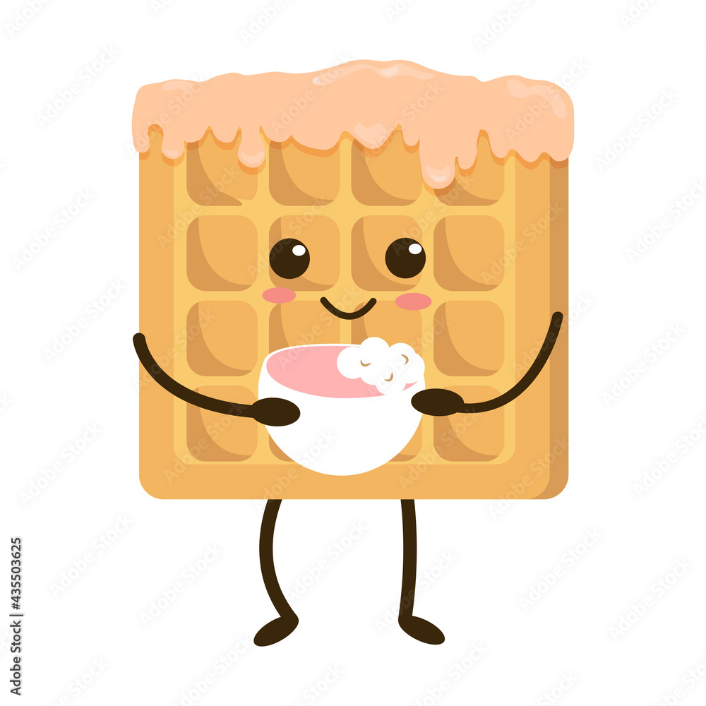 Kawaii Belgium waffles with pink cheeks and winking eyes, pastel colors ...