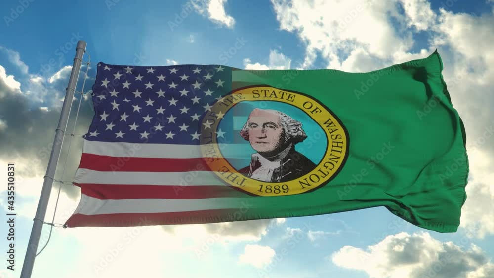 Flag of USA and Washington state. USA and Washington Mixed Flag waving ...