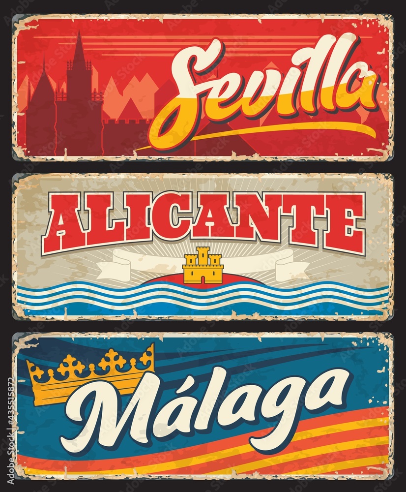 Spain Sevilla, Malaga and Alicante metal plates and rusty tin signs ...