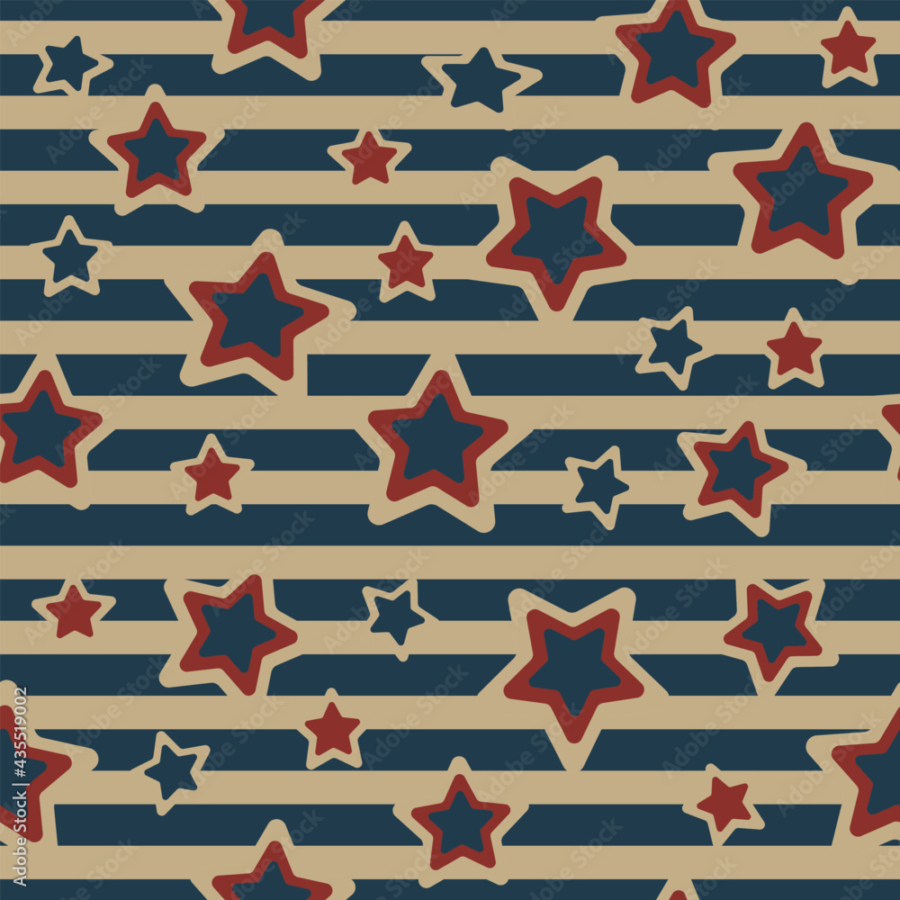 Seamless Repeat Pattern Blue Red Stars against a Tan Colored Background ...