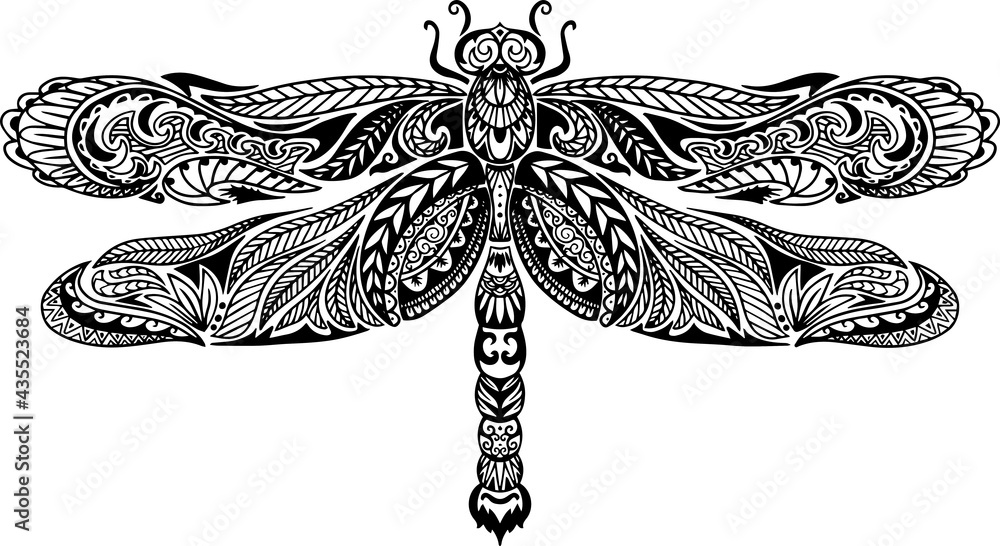 Hand drawn decorative dragonfly in zentangle style Stock Vector | Adobe ...