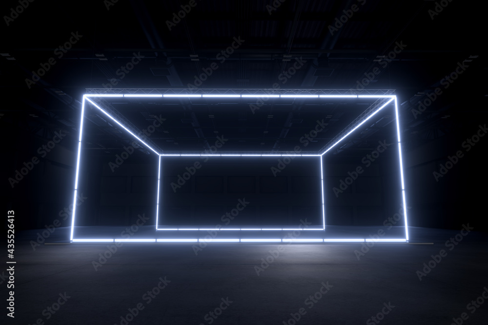 Exhibition standing for mockup and Corporate identity.Neon light ...
