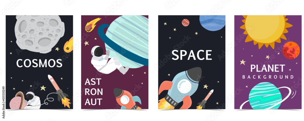 Collection of space background set with astronaut, sun, moon, star ...