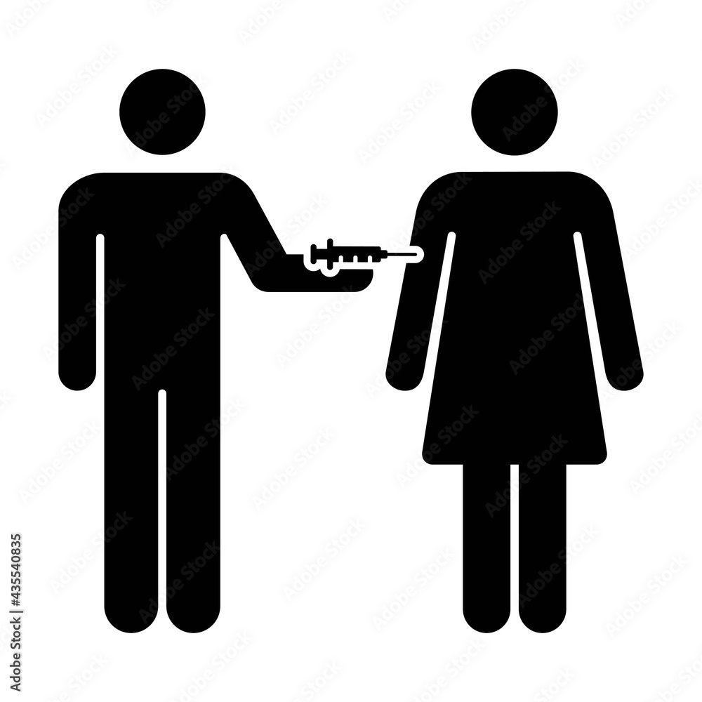 Vaccination icon vector with vaccine injection syringe male and female ...