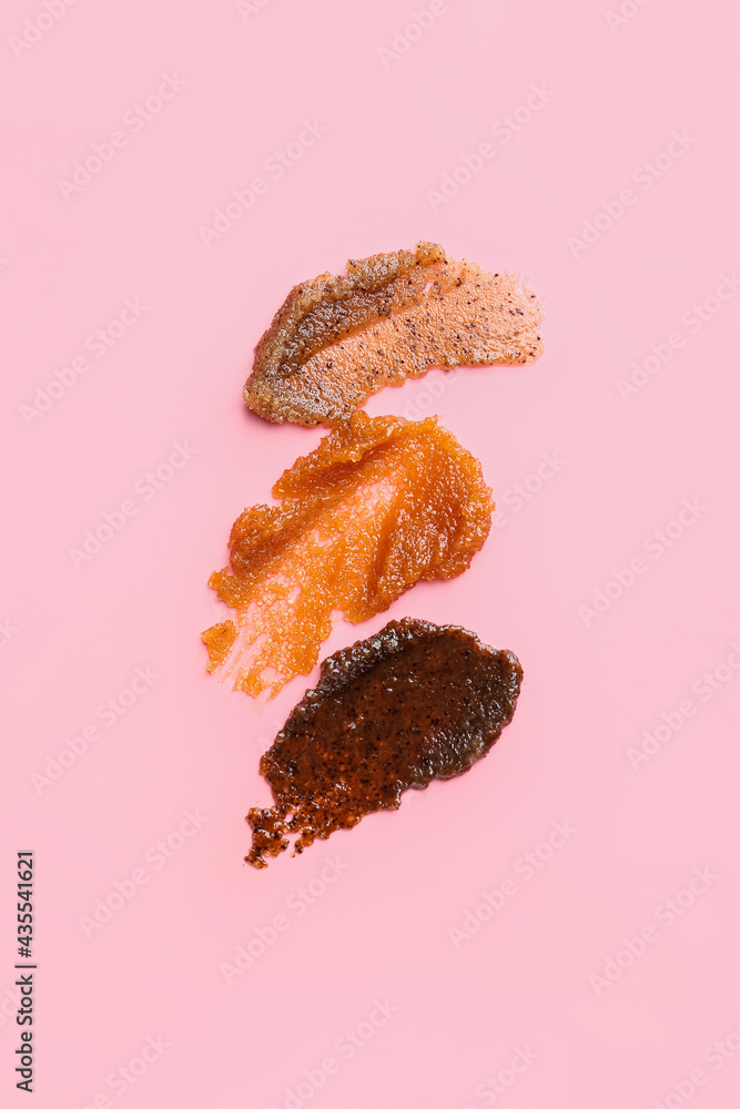 Samples of body scrub on color background Stock Photo | Adobe Stock