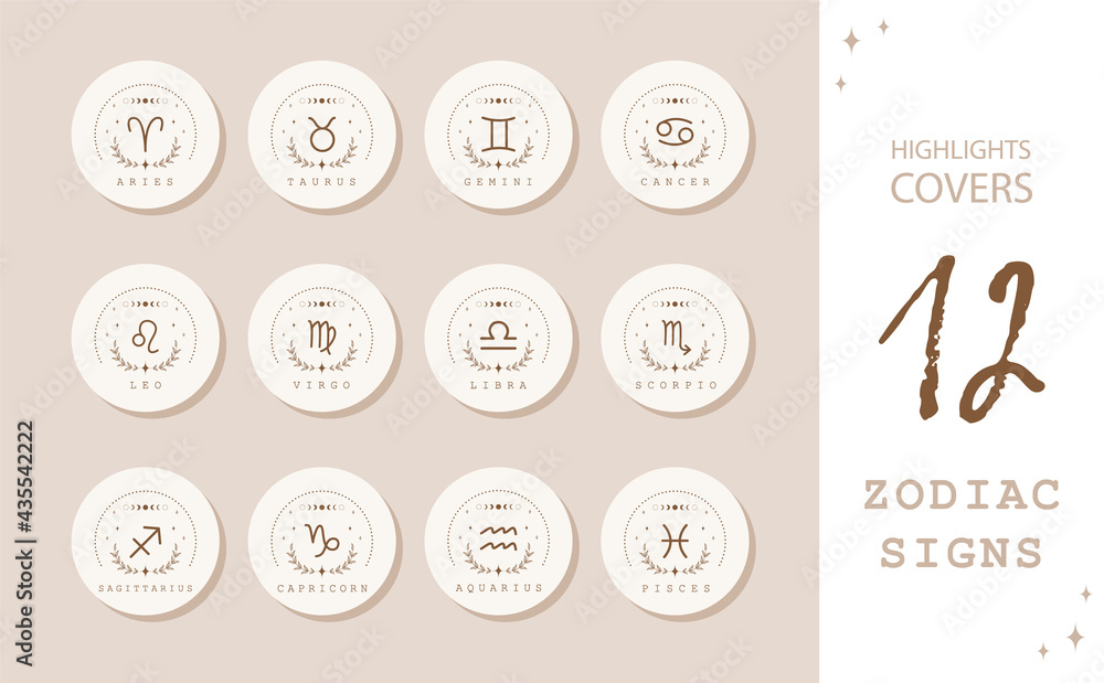 Zodiac signs in boho style. Highlights Stories Covers for popular ...