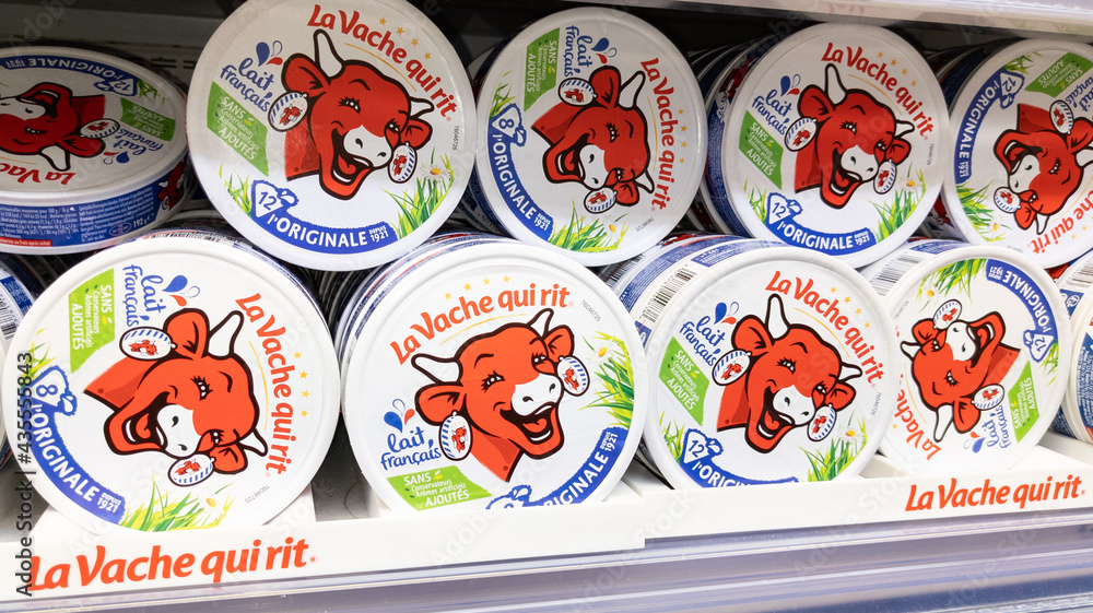 la vache qui rit logo text and sign cheese milk brand in supermarket ...