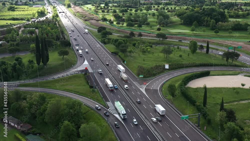 Italy highways aerial view. Toll highways in Europe top view. Flight ...