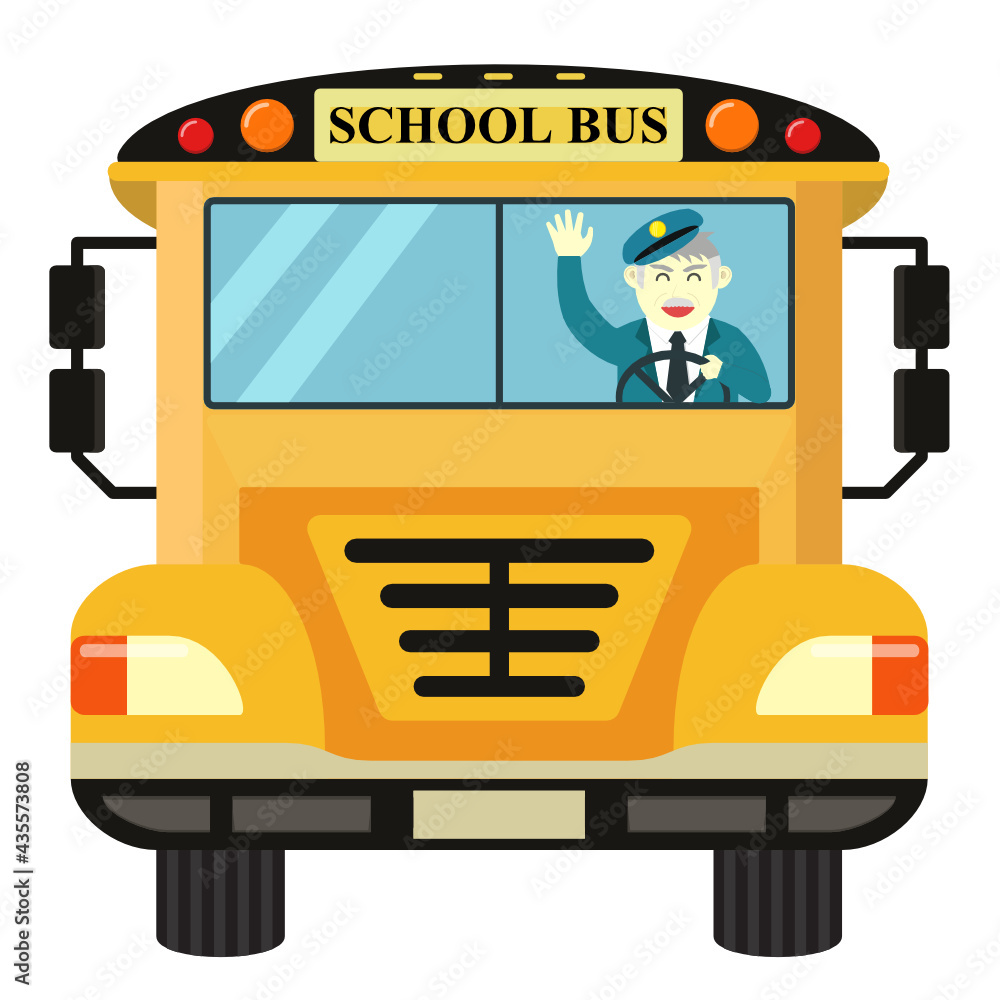 front view school bus cartoon isolated on white background with a ...