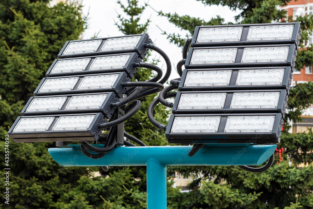 LED street lights on rack. Illumination of the modern building. Stock ...