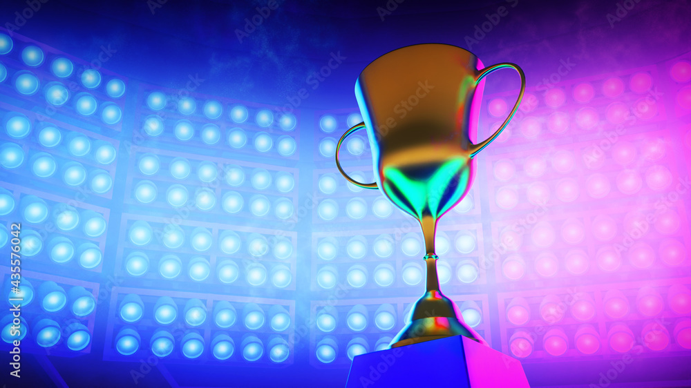 Gold trophy for winner online E-sport gaming with background futuristic ...