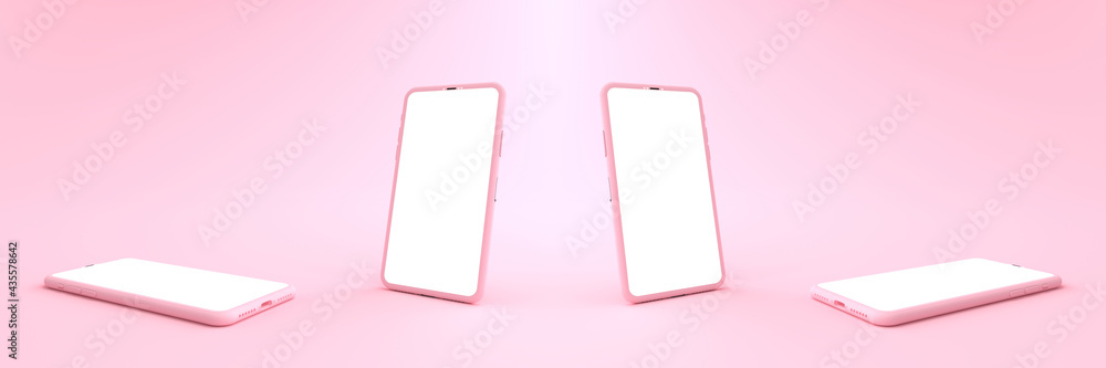 3D rendering of mockup pink Smartphone white screen on pink floor, Pink ...