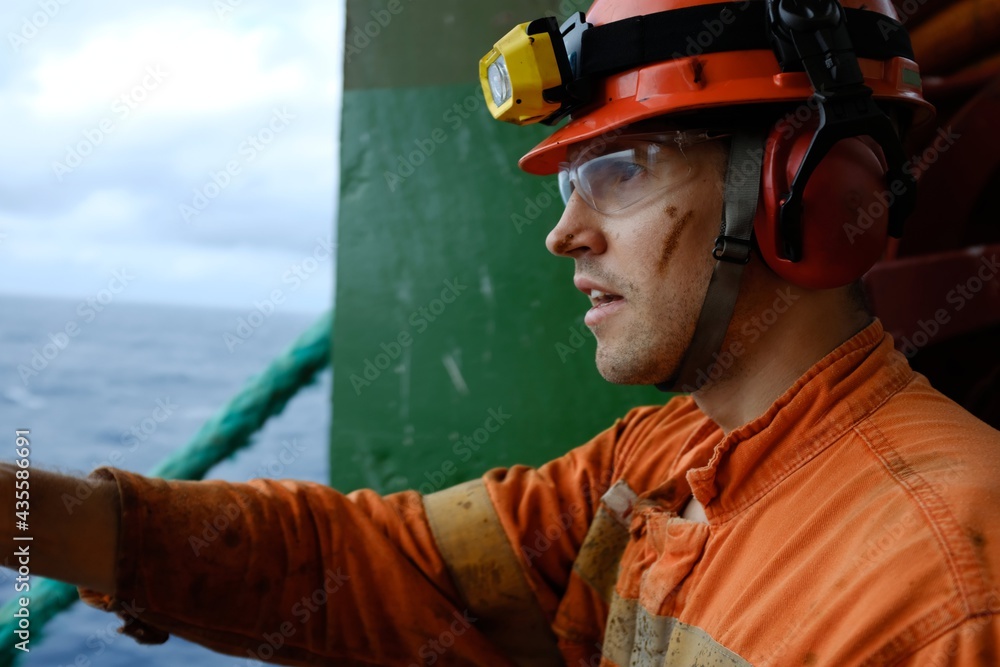 Offshore worker on offshore unit Stock Photo | Adobe Stock