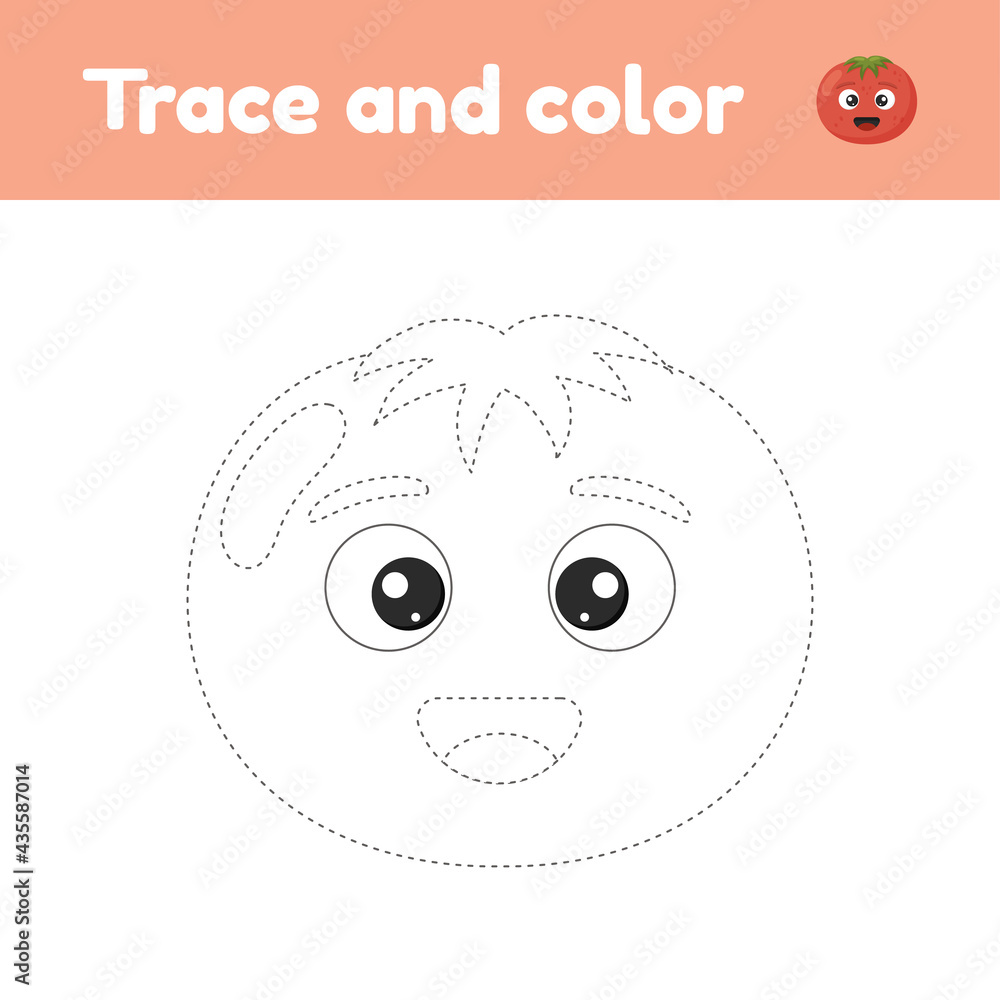 Coloring book with cute vegetable tomato. For kids kindergarten ...