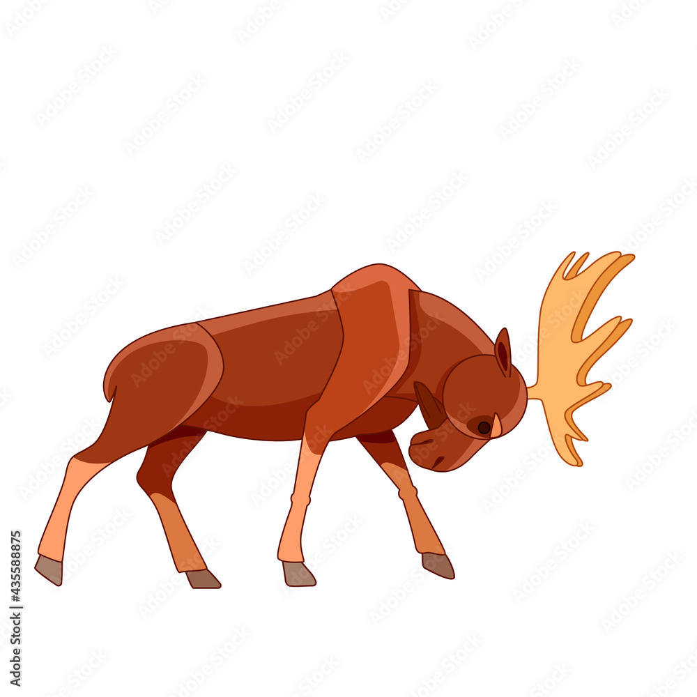 Angry Bull Moose fighting. Woodland moose in cartoon style. Scene from ...