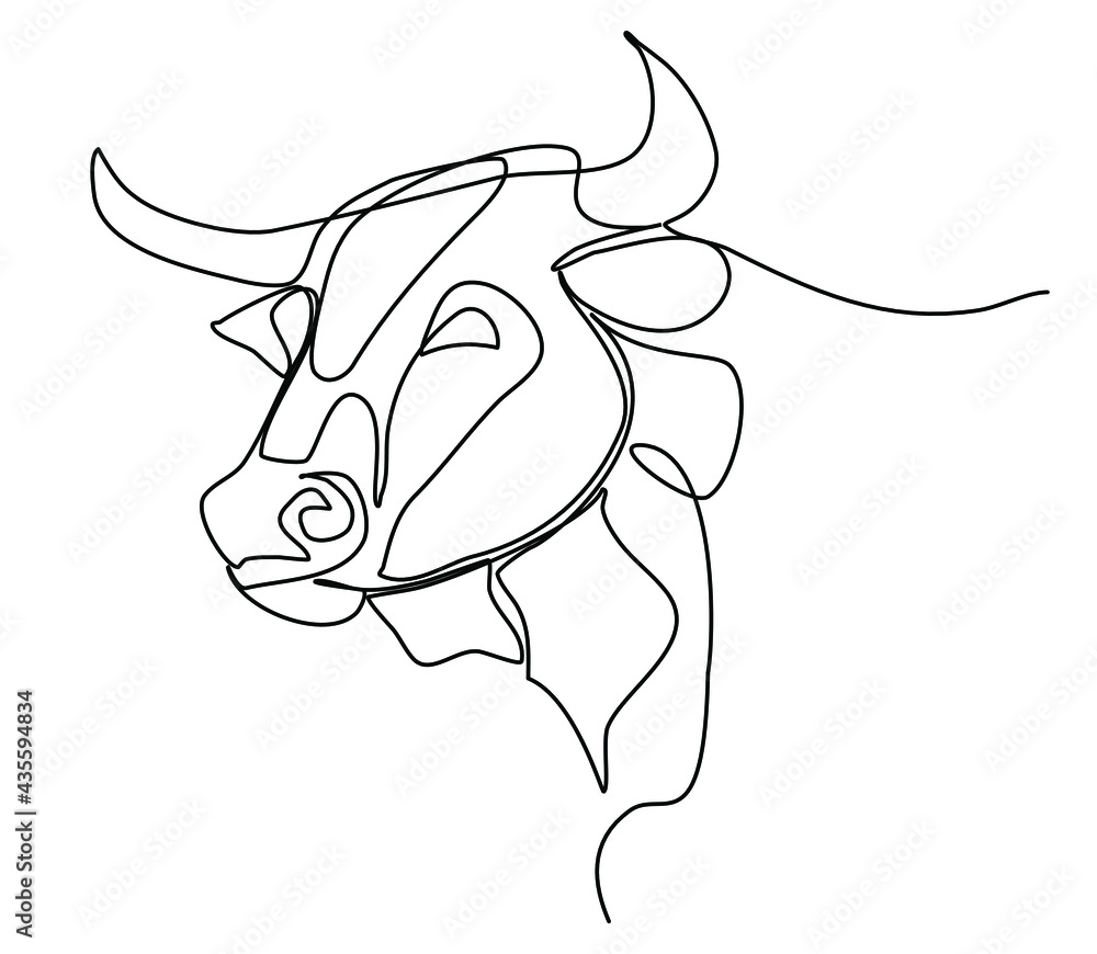 Bull Head Continuous one line drawing. Bull drawing in modern ...